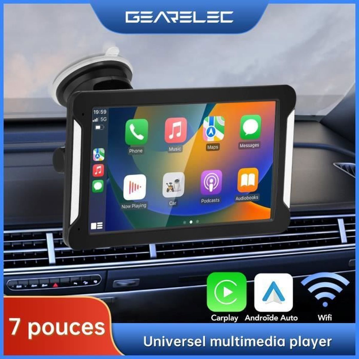 Autoradio Portable 7 Pouces Sans Fil CarPlay et Android Auto GEARELEC ...