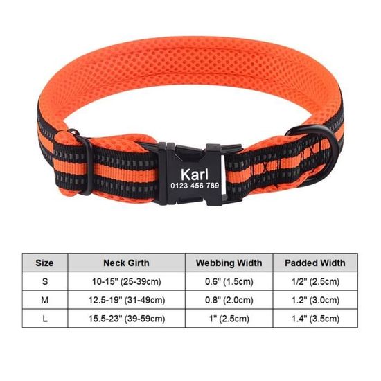 Reflective Breathable Mesh Dog Collar Adjustable Nylon Engraved Dog ...