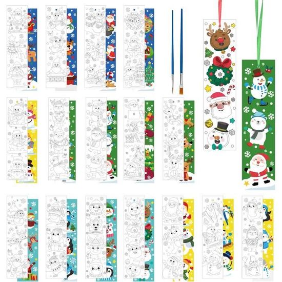 80Pcs Noël Marques Pages Lot Marque-Page Double Face À Peindre Pour ...