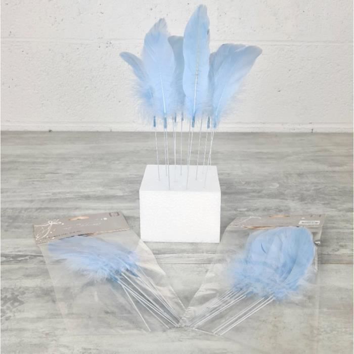 Plumes décoratives - Unique - Lot de 36 - Bleu ciel - Hauteur 22 cm ...