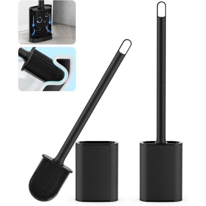 Brosse Wc Noir 2 Pcs, Brosse Wc Silicone Avec Tête De Brosse Et Support Balai Toilette Wc ...