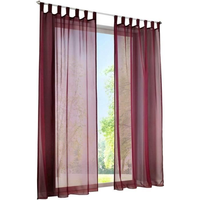 1Pièce Rideau Voilage Lxh-140X225Cm Couleur Uni Vin Rouge Rideaux À ...