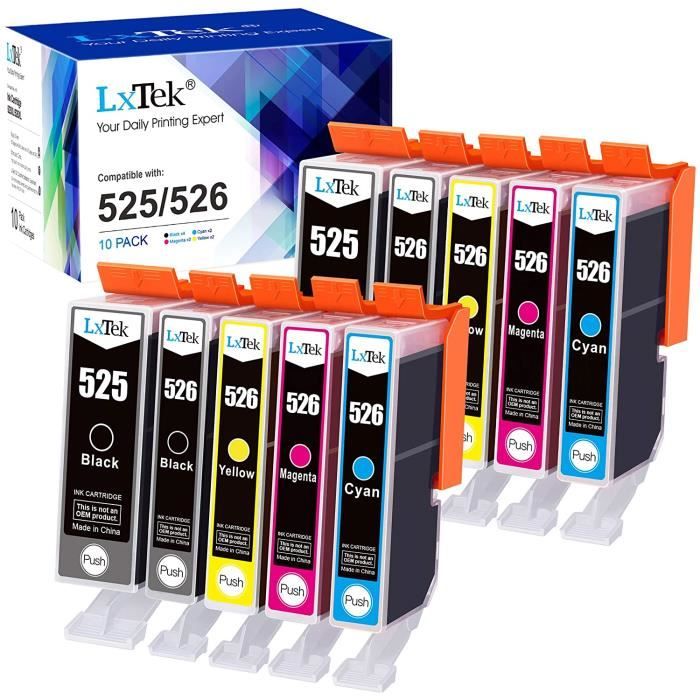 525 526 Cartouche d'encre LXTEK 10 Pack Remplacement pour Canon 525/526 ...