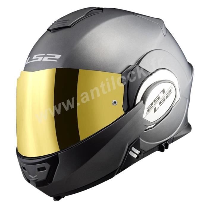 LS2 MODULABLE VALIANT FF399 TITANE MAT AVEC VISIÈRE MIROIR OR ...