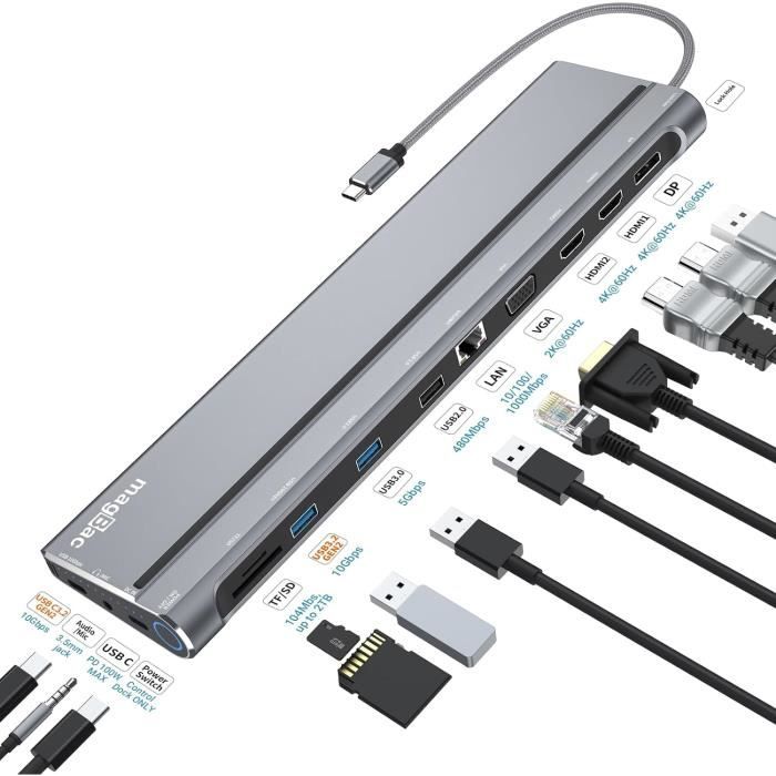 Station D'Accueil Usb C Triple Écran, Station D'Accueil Pour Ordinateur Portable Avec Double ...