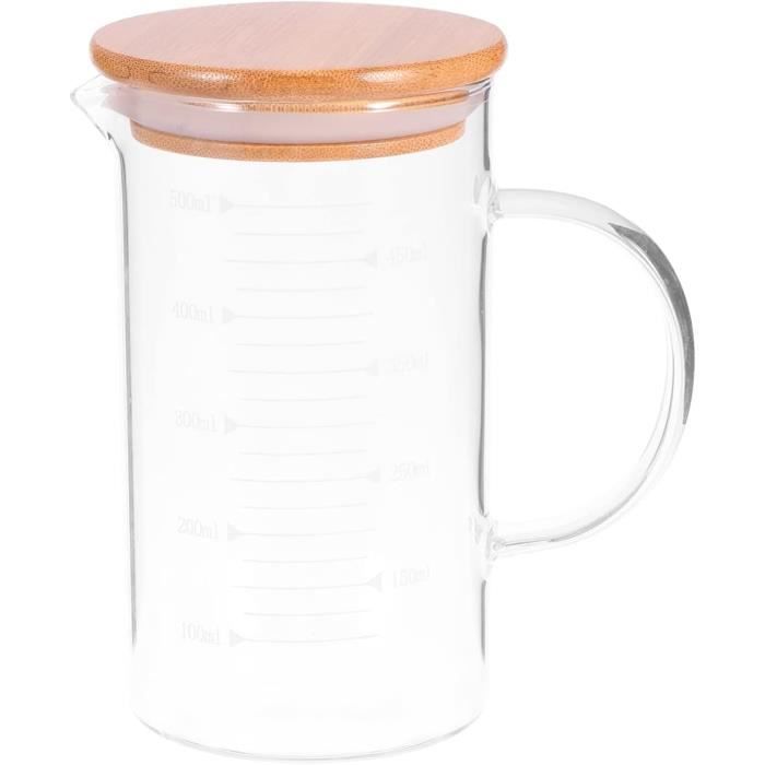 Pichet en verre avec couvercle - 500 ml - Résistant à la chaleur et à l'eau froide - Carafe à ...