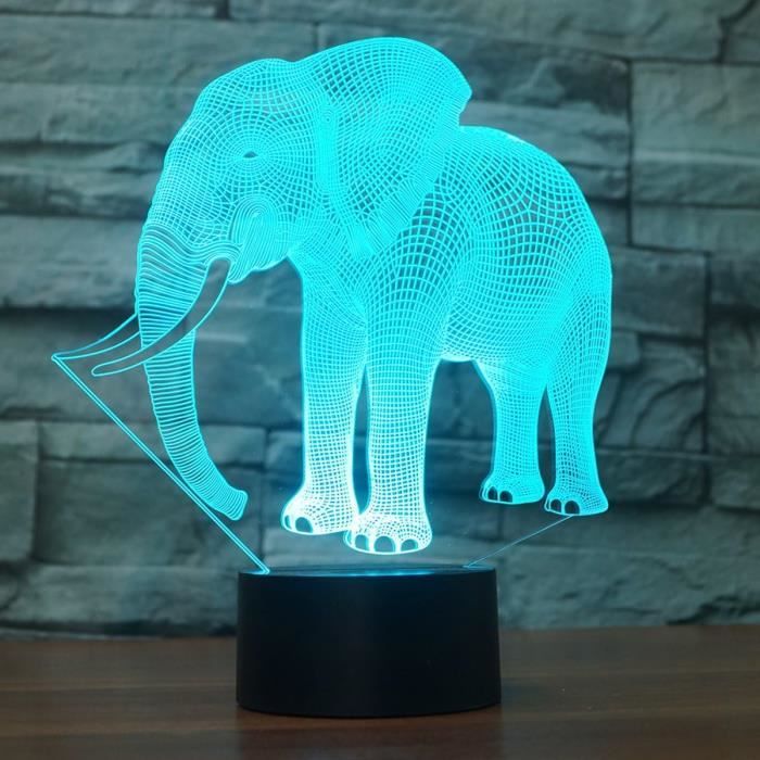 Nouveauté Éléphant 3D Illusion Led Lampes De Bureau 7 Couleurs ...
