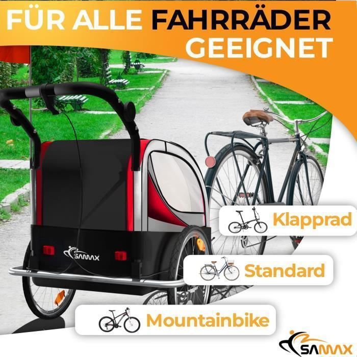 Remorque vélo pour 2 enfants SAMAX - 2 en 1 - Rouge - Cdiscount Sport