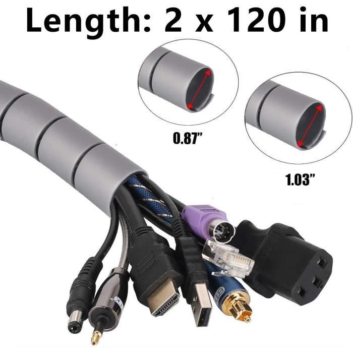 Cache Cable 2 Pack, Flexible Range Câble Mosotech 2x3m PE Câble ...