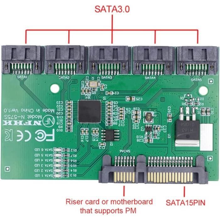 6Gbps Sata 3.0 1 À 5 Splitter Port Hub Adaptateur Convertisseur Pm ...