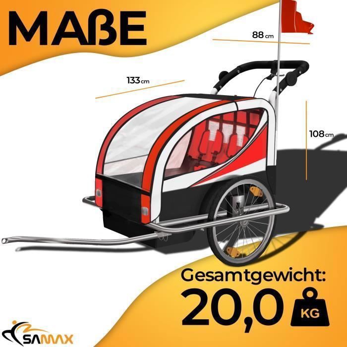 Remorque vélo pour 2 enfants SAMAX - 2 en 1 - Rouge - Cdiscount Sport