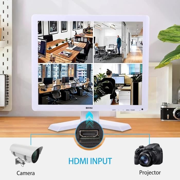 Moniteur Blanc De 17 Pouces Écran Cctv Caméra Surveillance Moniteur Lcd Support Hdmi Av Bnc Vga ...