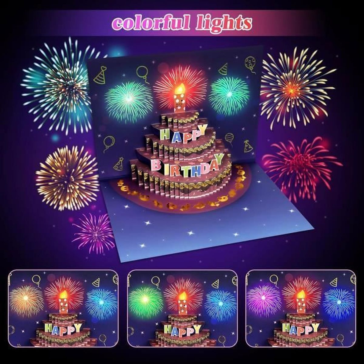 Carte Danniversaire Musicale Avec Feux Dartifice En 3d Lumière Led