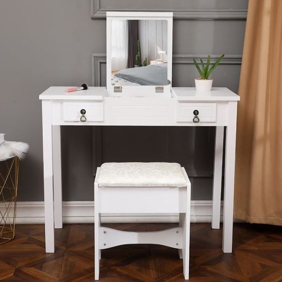 Coiffeuse table de maquillage en MDF, Coiffeuse table avec miroir et ...