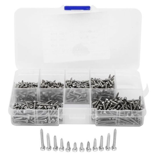 ZER-600pcs vis autotaraudeuse à six pans creux M2 304 en acier inoxydable Kit d'assortiment de ...