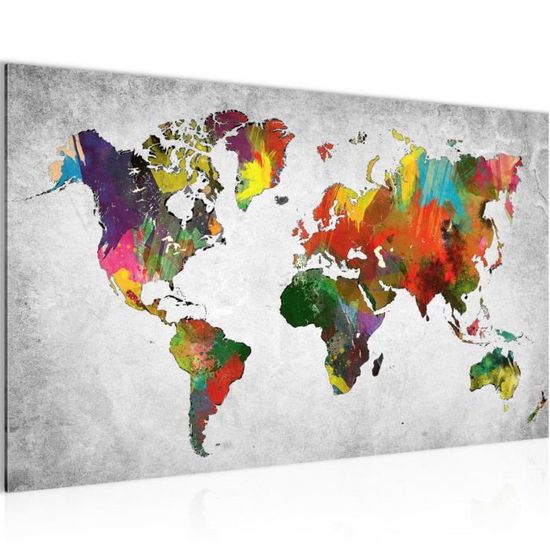 Runa art Tableau Décoration Murale Carte du Monde 70x40 cm - 1 Panneau ...