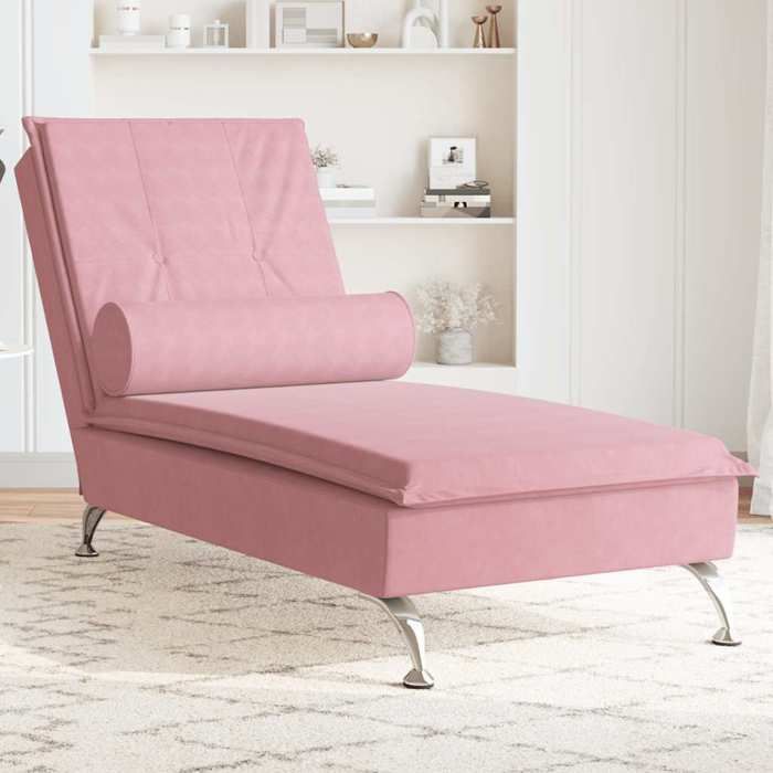 Meridienne salon-Chaise longue de massage - avec traversin rose velours ...