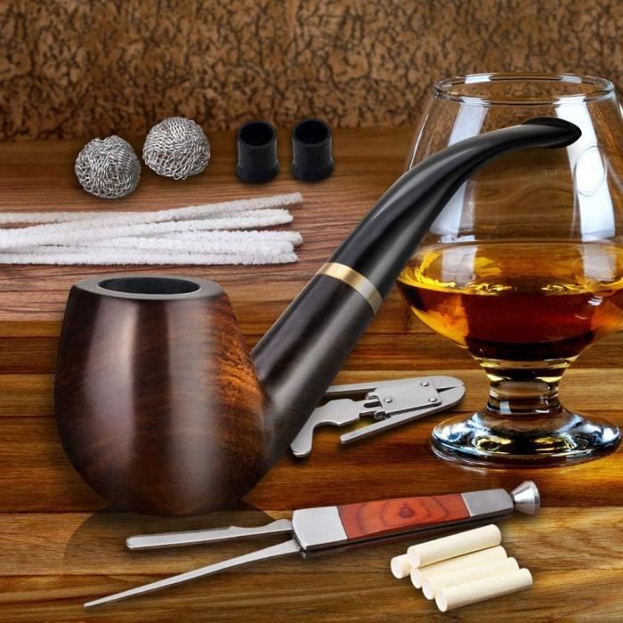 Pipe à Tabac Faite à la Main en Bois d'ébène avec Accessoires[532 ...