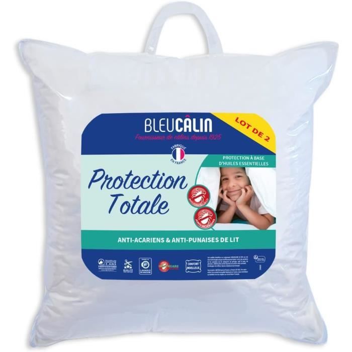 Lot de 2 Oreillers Anti-Acariens, Anti punaises, Confort moelleux, 60 x ...