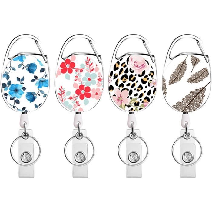 4 Pièces Porte Badge Enrouleur,Porte-clés Rétractable avec Clip ...