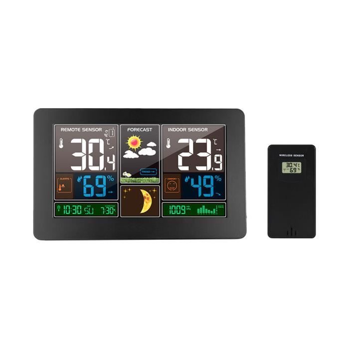 Horloge,Horloge murale numérique moderne avec station météo et 3 capteurs sans fil, accessoire d ...