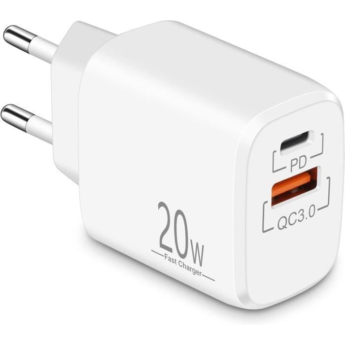 Embout Chargeur Iphone 15 Rapide 20W, Prise Usb C, Adaptateur Secteur 2 ...