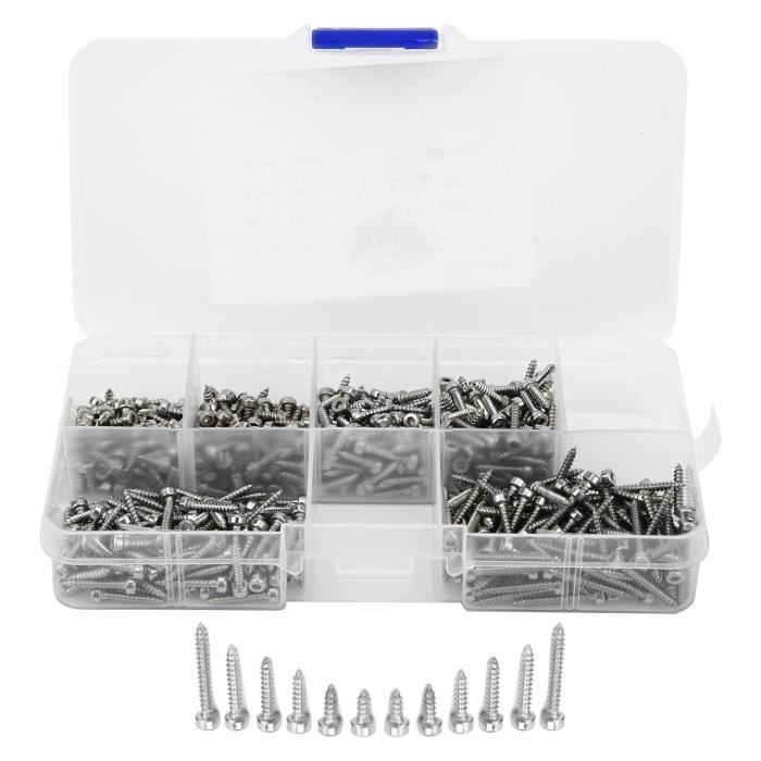 ZER-600pcs vis autotaraudeuse à six pans creux M2 304 en acier inoxydable Kit d'assortiment de ...