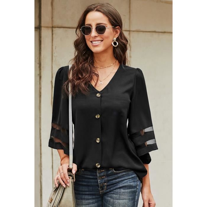 Chemisier Top Elégant Top Chic Top Fluide Chemise Fashion Seven Noir ...