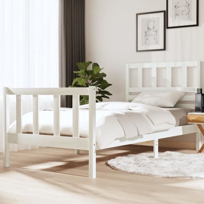 Cadre de lit - PWSHYMI - Bois massif - 90x190 cm - Blanc - 1 place ...