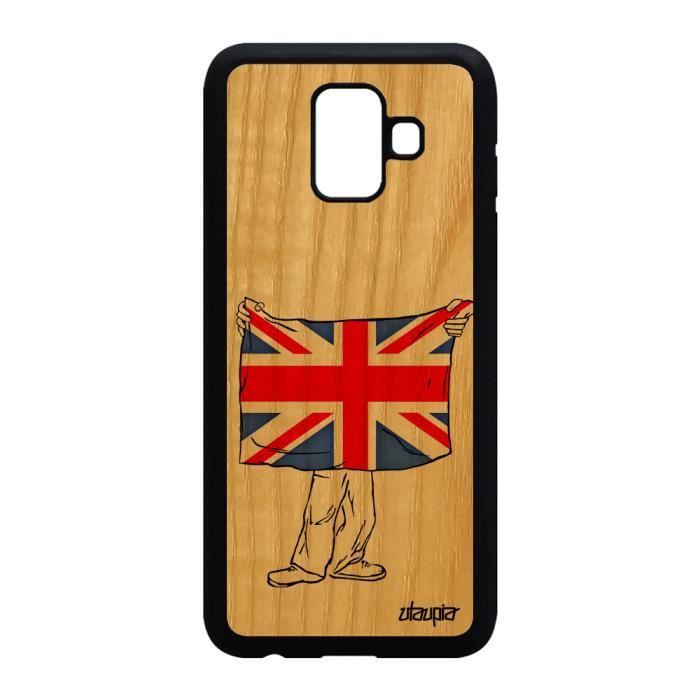 Coque antichoc pour Samsung A6 2018 bois silicone drapeau union jack ...