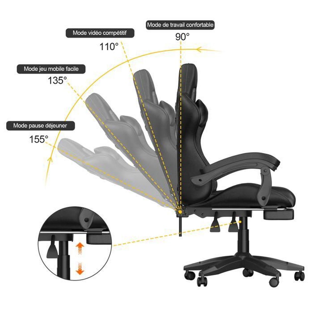 Chaise gaming Bigzzia Chaise de gaming de bureau, avec repose-pieds ...