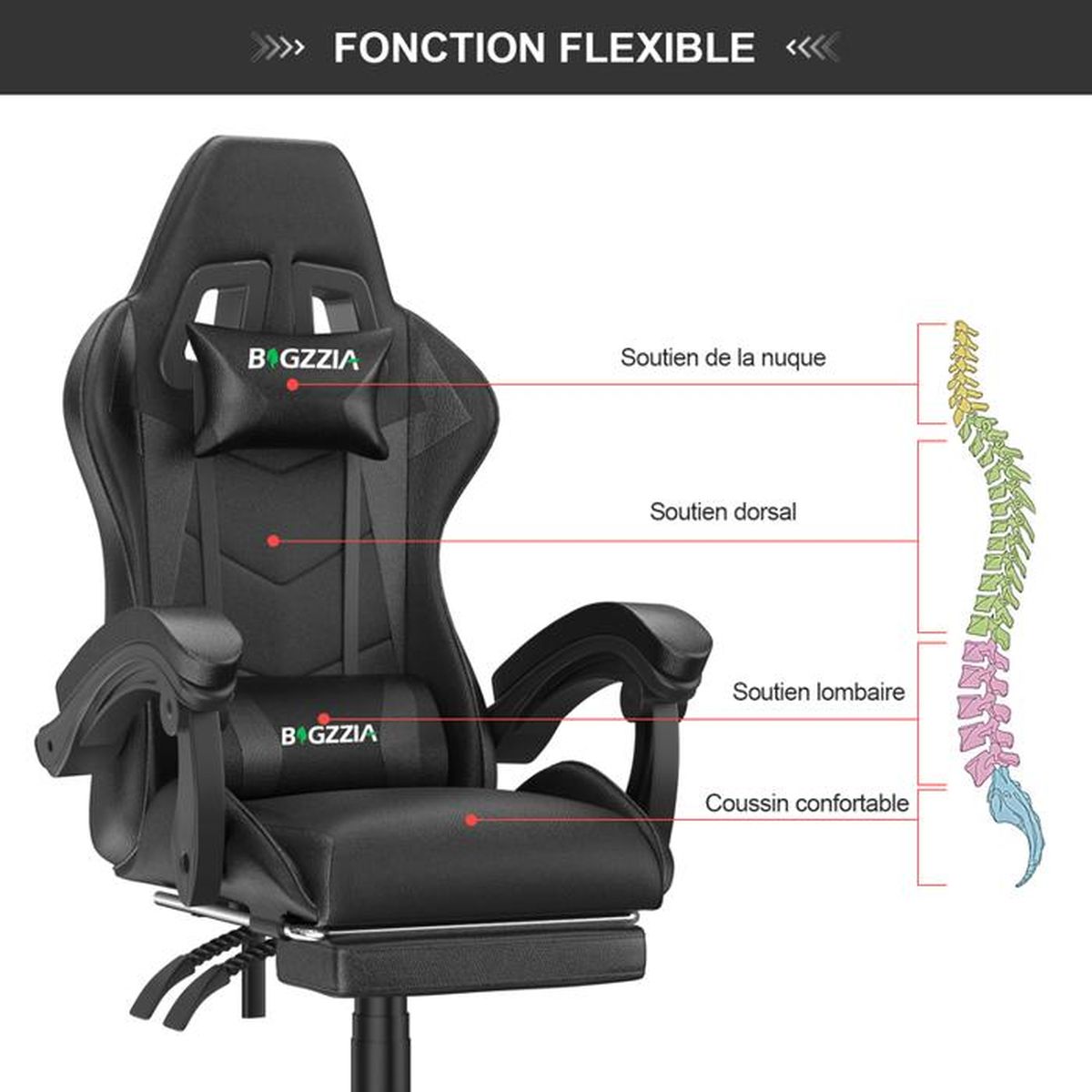 Chaise gaming Bigzzia Chaise de gaming de bureau, avec repose-pieds ...