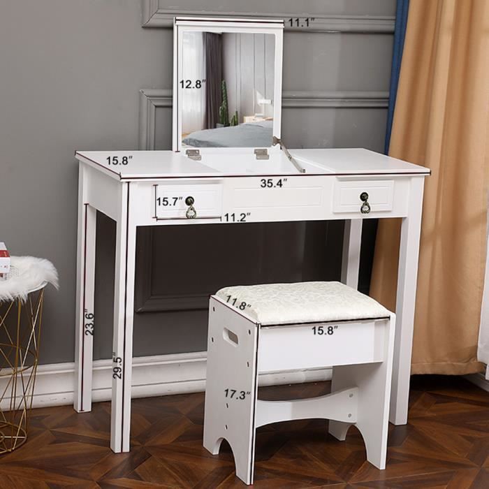 Coiffeuse table de maquillage en MDF, Coiffeuse table avec miroir et ...