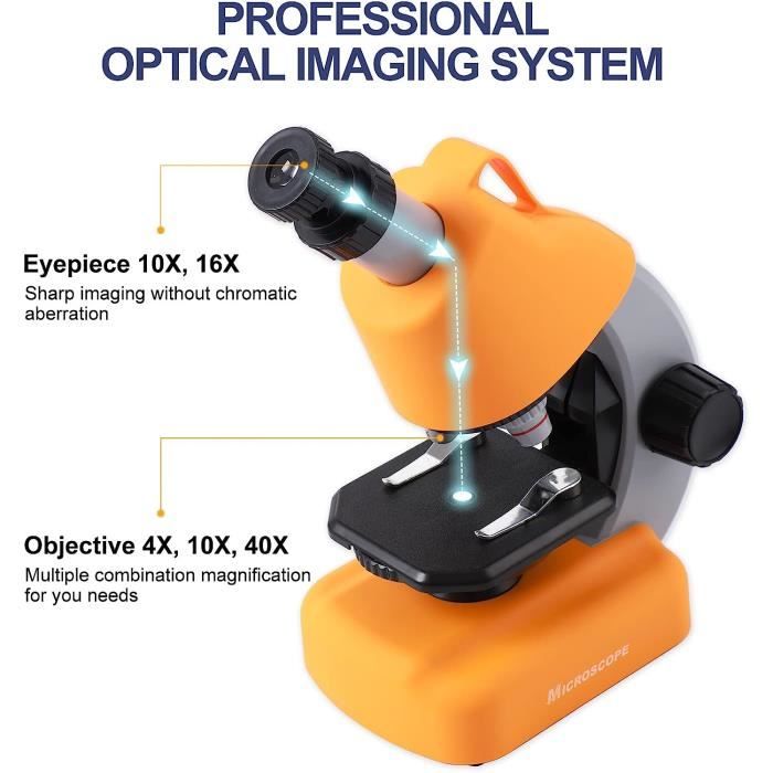 Junior Microscope Optique Zoom 40-640x Jaune Microscope pour Enfants ...