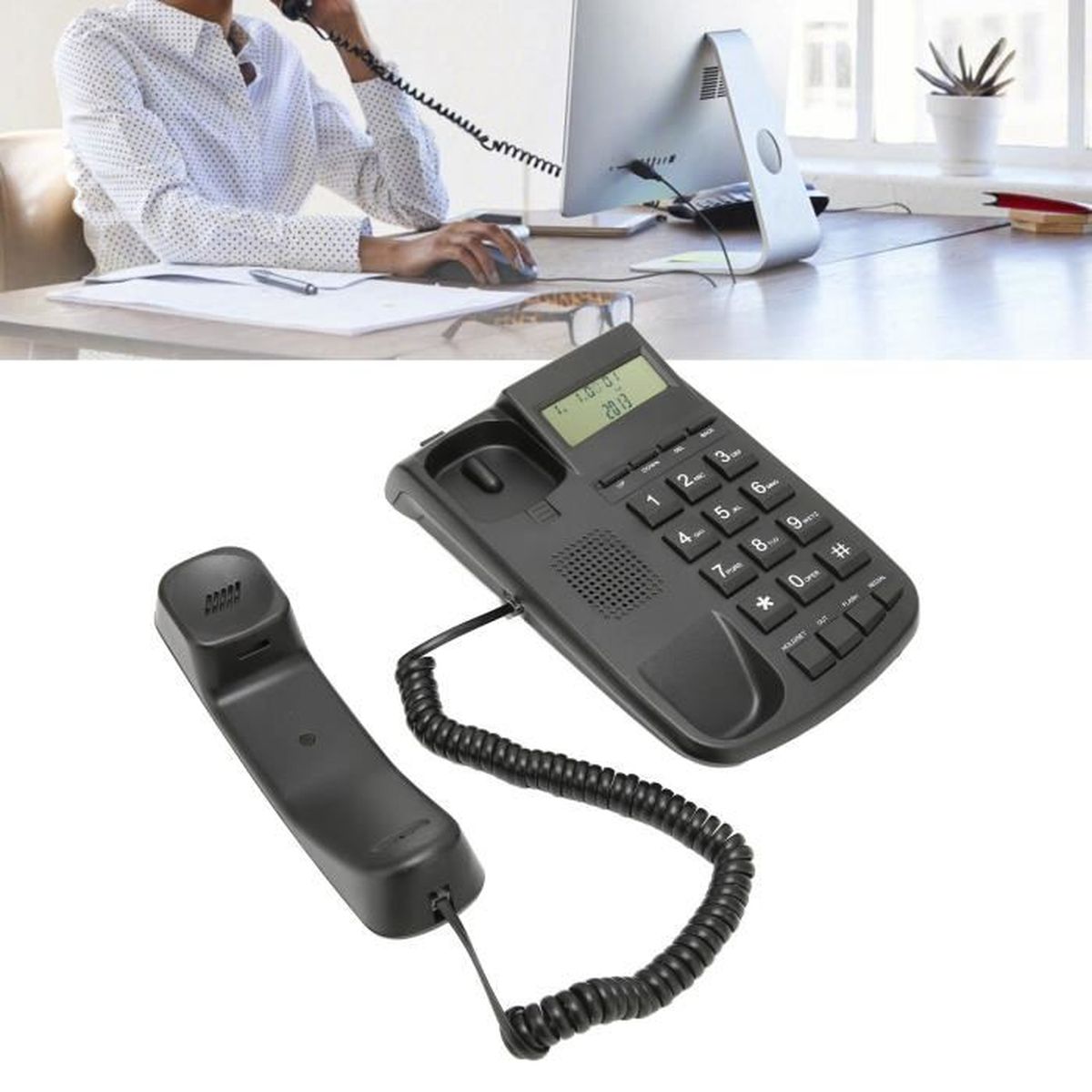 Téléphone filaire identification de l'appelant gros boutons réglage du ...