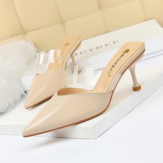 Sandales à talons hauts en cuir verni simple 7cm stiletto pointu ...