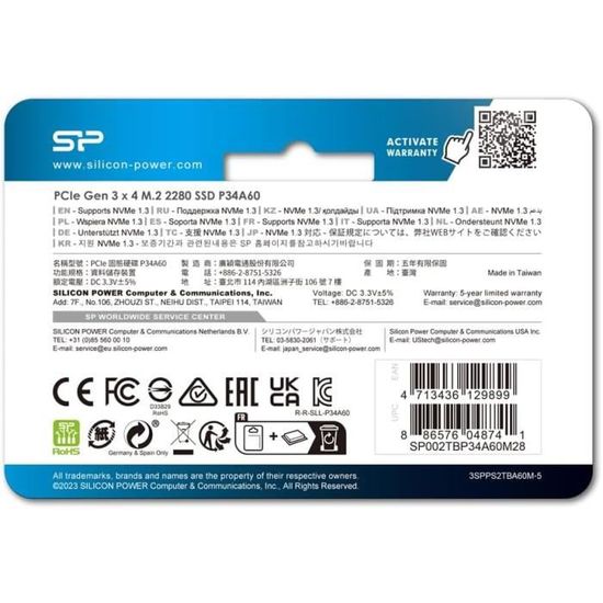 SSD NVMe SP Silicon Power PCIe M.2 2To Gen3x4 - Performances élevées ...