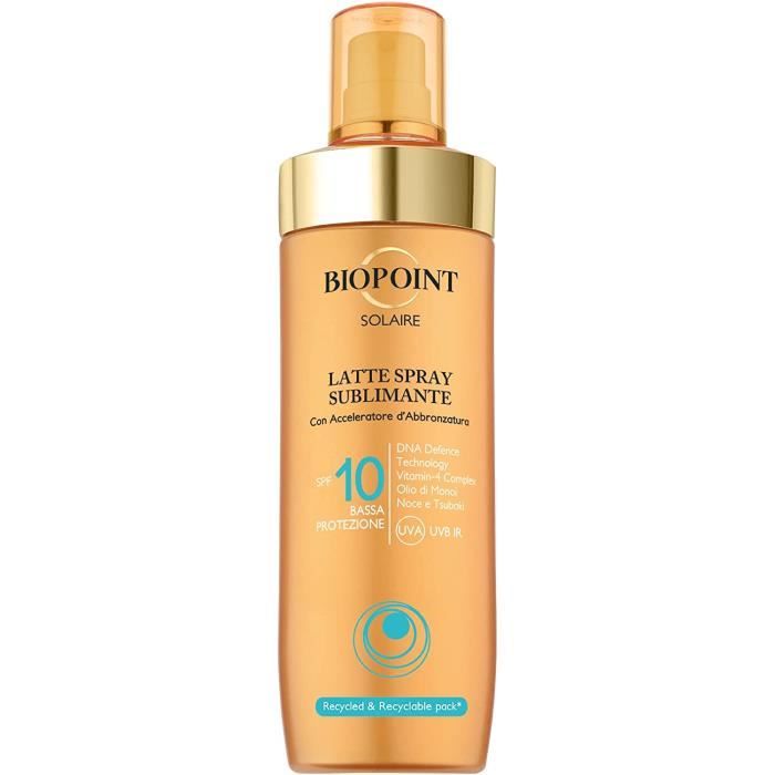 Biopoint Solaire - Lait Solaire Spray Sublimante SPF 10 avec accélérateur de bronzage, Action ...
