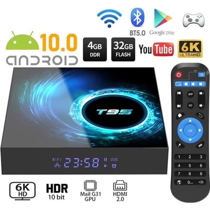 MEDIA STREAMER - BOX Boîte TV Android 10 T95 - Wifi BT 4G 32Go - H616 6K - Netflix Google Store ...
