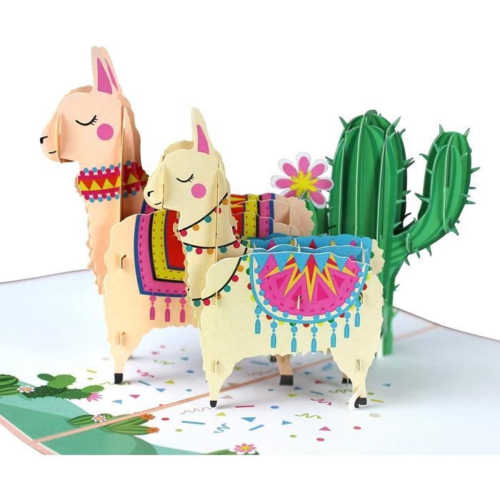 ® Carte Pop-Up – Lamas avec cactus – Carte de vœux 3D pour un ...