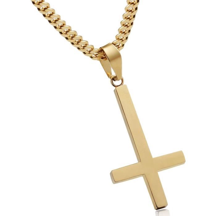 Collier Homme avec Pendentif Croix Collier à Chaîne avec Croix Inversée ...