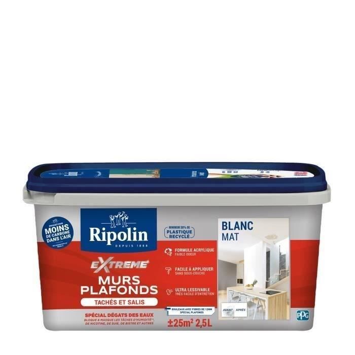 RIPOLIN Peinture Mat pour Plafonds Tachés et Salis - Blanc mat ...