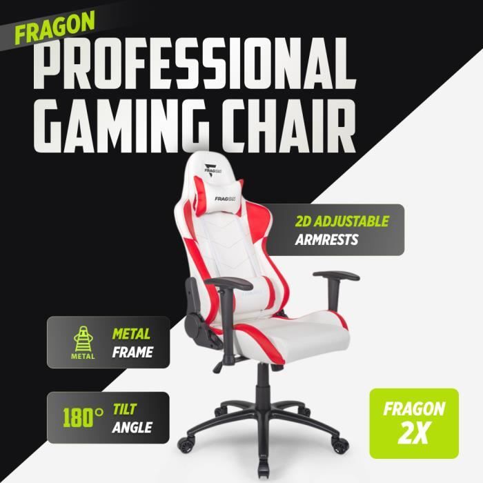 Chaise de jeu - FRAGON - 2X - Éco-cuir Blanc/Rouge - Support lombaire ...