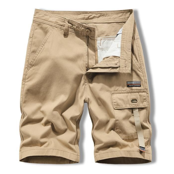 Short Cargo Multi-poches Homme en Coton Coupe Droite Casual Short Ete ...