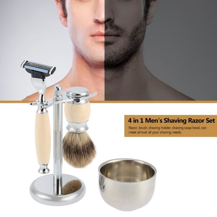 4 en 1 Set Outil de Rasage: Blaireau + Rasage Titulaire+Bols en Acier ...