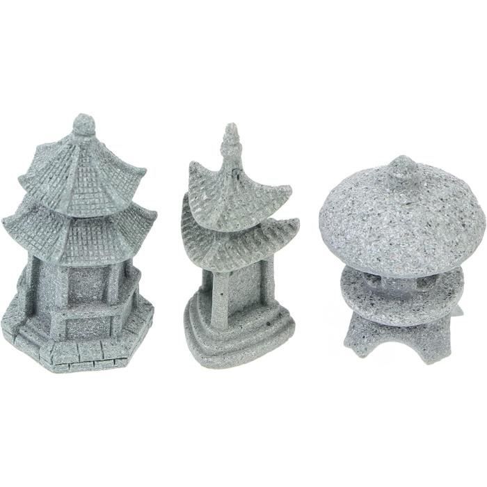 Lot De 3 Mini Lanternes De Jardin Féérique Japonaises Pagode Mini Statue Zen Jardin Méditation ...