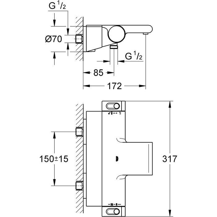 GROHE Mitigeur thermostatique bain-douche Grohtherm 2000 avec plateau ...