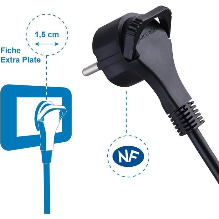 Bloc Multiprises 3 prises, interrupteur et fiche Plate 1,5m, noir ...