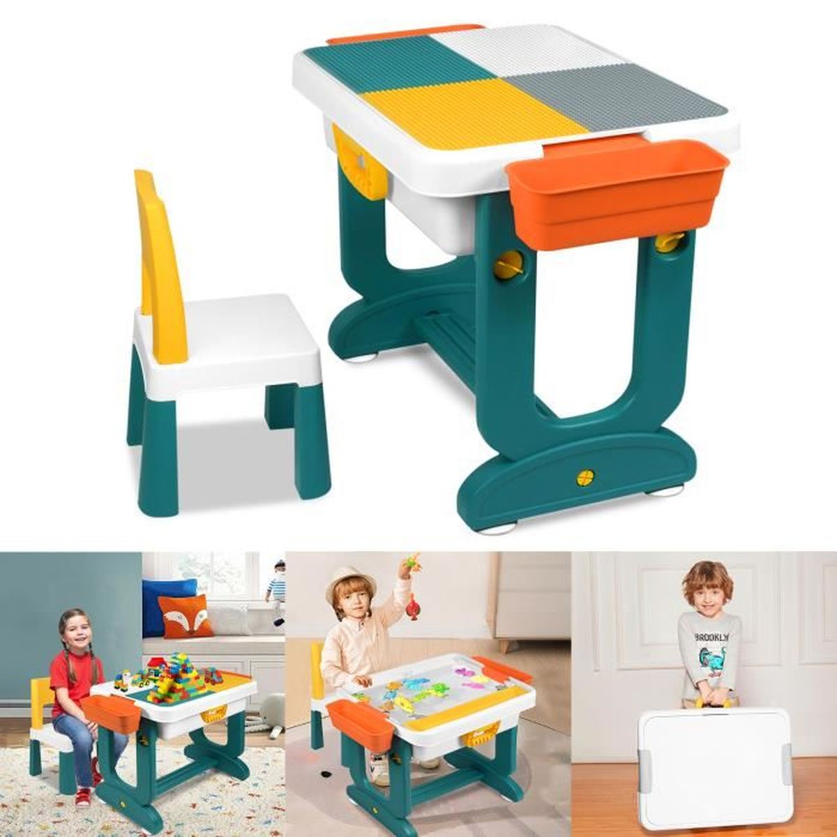 YUENFONG Ensemble Table et Chaises pour Enfants Table de Blocs de Construction ...