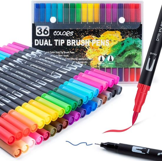 Lot de 36 feutres à double pointe : feutres de coloriage pour adultes ...
